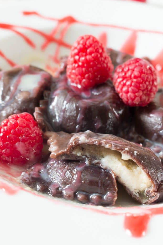 White Chocolate Mascarpone Chocolate Ravioli with Raspberry Sauce ...