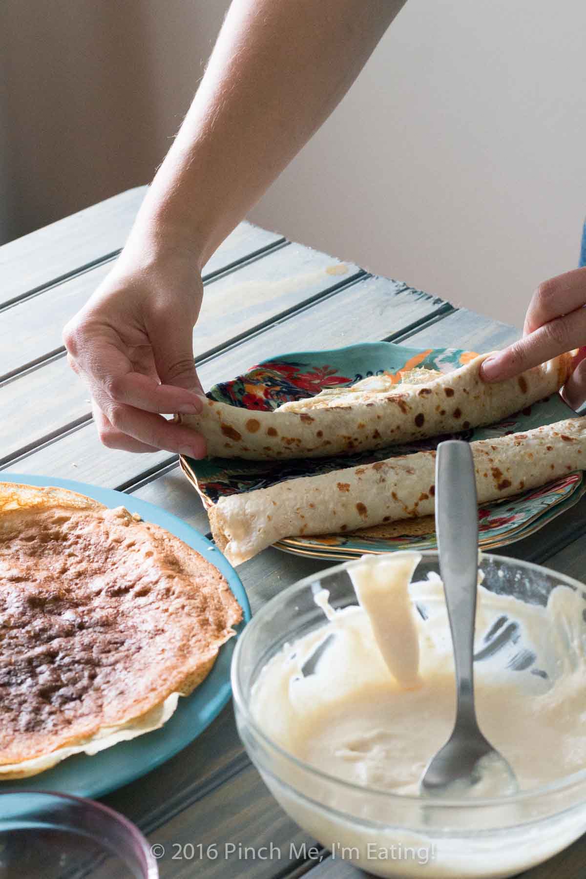 Lemon Ricotta Crêpes with Raspberry Sauce - Pinch me, I'm eating