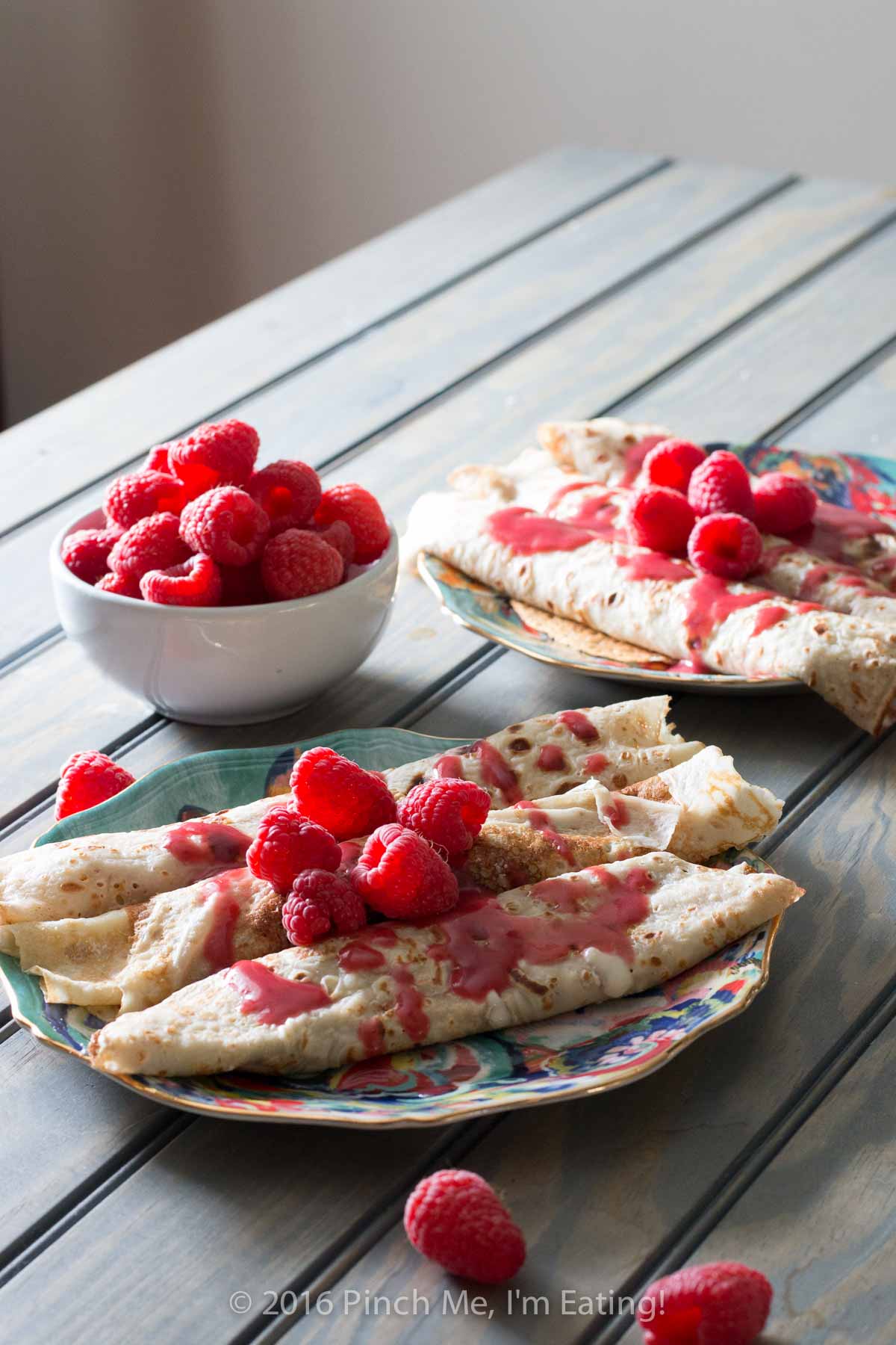 Lemon Ricotta Crêpes with Raspberry Sauce - Pinch me, I'm eating