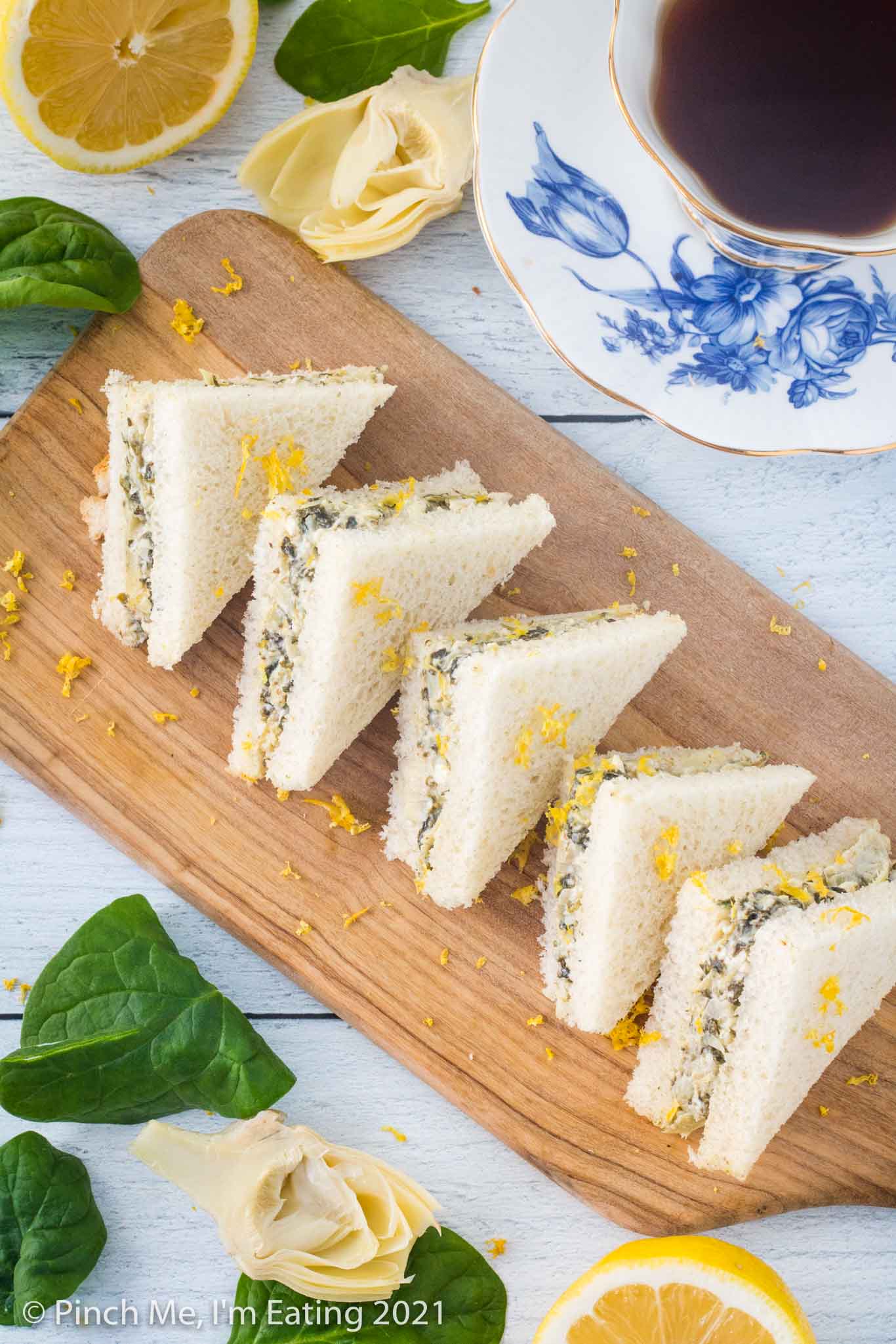 Spinach Artichoke Tea Sandwiches with Lemon - Pinch me, I'm eating